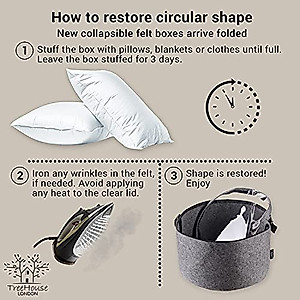 TREEHOUSE LONDON Felt Hat Storage Box | Large 19"D Collapsible Hat Holder Organizer with Dust-proof Lid | Multipurpose, Sturdy, Thick, Stackable | Lined with Metal Frame (19"D x 11.5''H) | Gray (XXL)