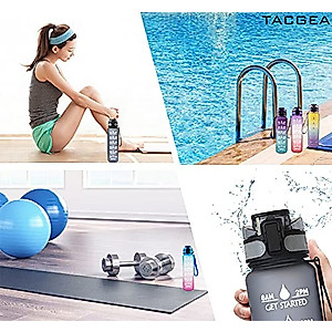 TACGEA Water Bottle 32oz, Motivational Sports Water Bottle with Time Marker to Drink, BPA Free and Leakproof, for Outdoor Fitness Sports and Office, Grey