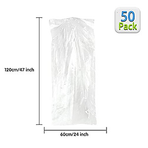 Kornculor 50/100 Pcs Plastic Dry Cleaner Bags 47 Inch Clear Garment Cover Dustproof Suit Bags Dry Cleaning Launderette Bag Plastic Dust Cover for Closet, Home Storage, Travel, Wedding, Trip (100 PCS)