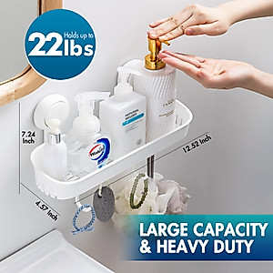 TAILI Suction Shower Caddy With 4 Hooks 2 Packs, Bathroom Shower Basket Wall Mounted Shower Organizer for Shampoo, Body Wash,Conditioner, Plastic Shower Rack for Kitchen & Bathroom