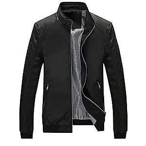 Springrain Men's Lightweight Bomber Jacket Zip Up Windbreaker Softshell Outdoor Jacket Coat (Large, Black)