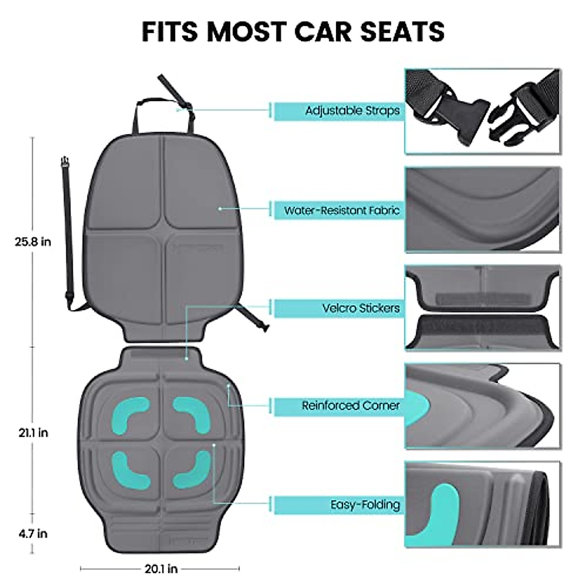 HEYTRIP Car Seat Protector, 2 Packs, Rear-Facing/Forward Facing Car Seat Mat for 0~12 Years Old Children, Waterproof, Easy Cleanup, Non-Slip, Fit Most Car Seats(Light Grey Blue)