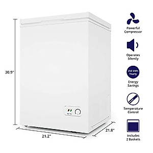 Northair Chest Freezer - 3.5 Cu Ft with 2 Removable Baskets - Reach In Freezer Chest - Quiet Compact Freezer - 7 Temperature Settings - White