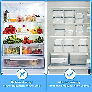 Potchen 6 Pcs Fruit Vegetable Storage Containers Plastic Produce Saver Food Refrigerator Organizer Bins Fresh for Fridge with Lids and Colander (Medium, Small), Clear