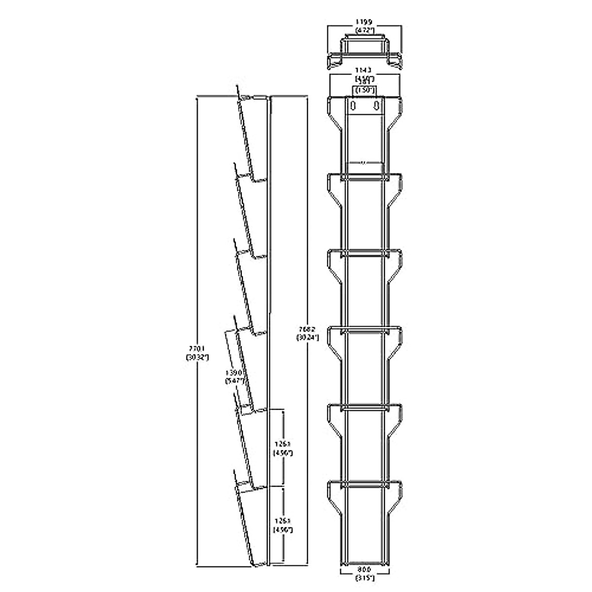FixtureDisplays® Vertical Wall Mounting 6 Pockets 4 X 6" Greeting Card Post Card Rack 4.7 X 2.2 X 30.3" with Slight Pocket Overlap 11713-NPF-SL