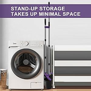 Large Broom and Dustpan Set, Purple Broom with Dustpan Combo Set, 55" Long Handle Broom, Self Cleaning Dustpan, Ideal for Home and Dog Cat Pets