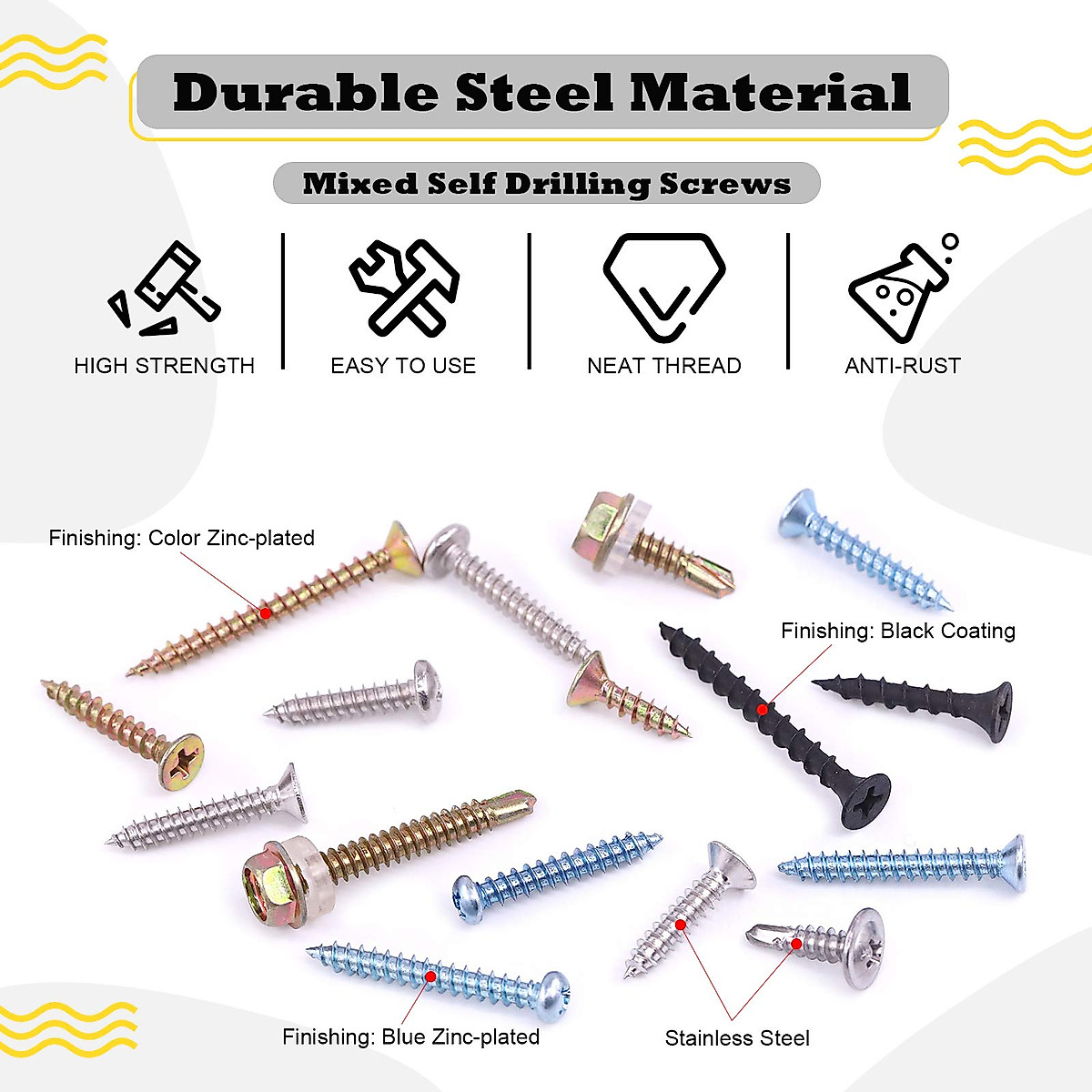 Hilitchi 320Pcs Self Drilling Self Tapping Screws Stainless Steel Zinc Plated Phillips Flat Head Bugle Head Pan Head Wafer Head Screw Assortment Kit for Wood Screws, Sheet Metal Screws, and Drywall