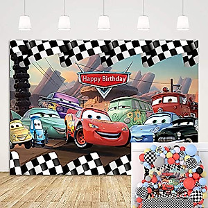 Cars Backdrop Cartoon Cars Birthday Party Supplies 3rd Happy Birthday Backdrop Black White Grid Red Photo Backgrounds Baby Shower Decorations Banner 5x3FT