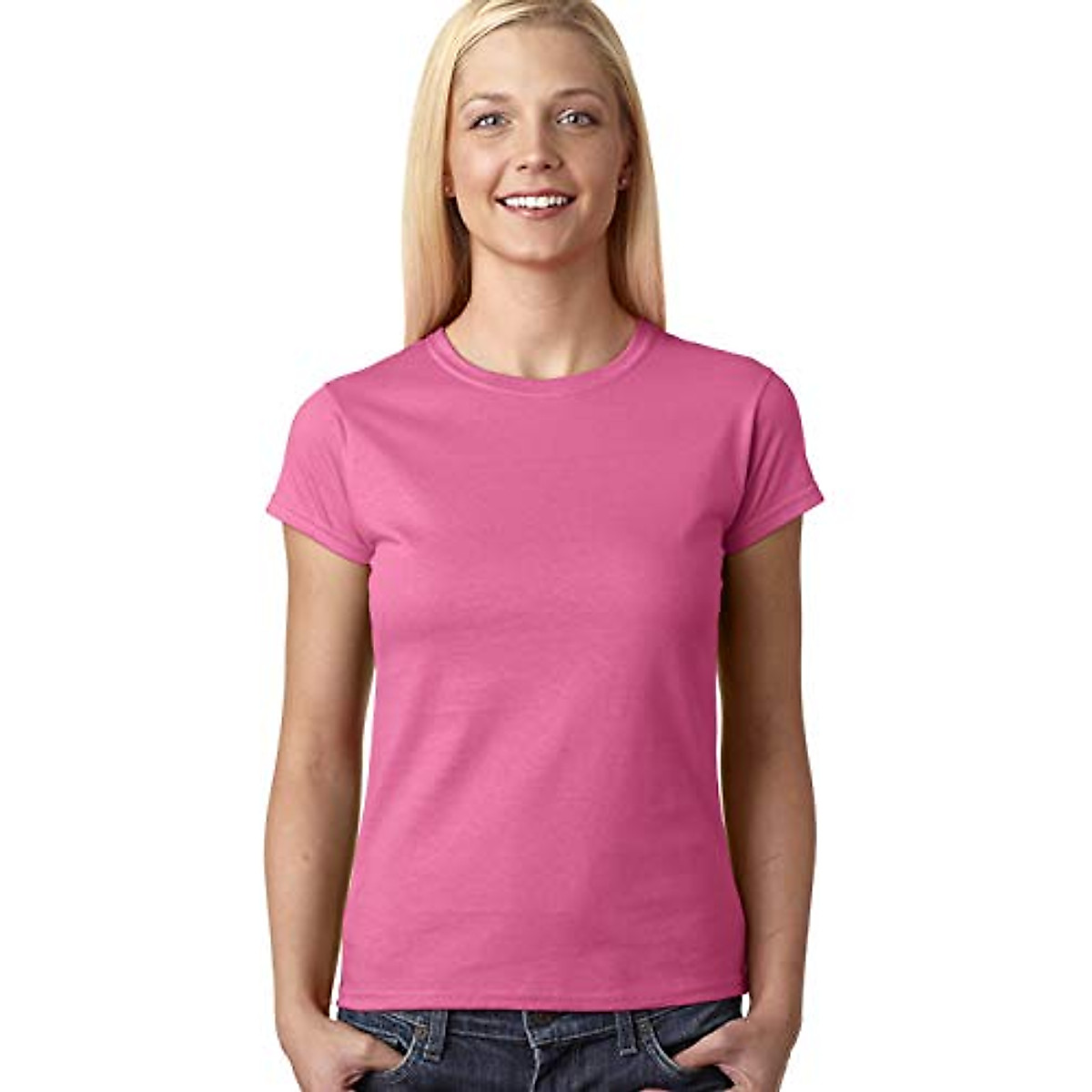 Gildan Women's Softstyle Cotton T-Shirt, Style G64000L, Multipack, Azalea (2-Pack), Small