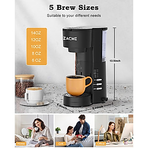 ZACME Single Serve Coffee Maker for K Cups&Ground Coffee with Milk Frother, 3 in 1 Small Single Cup Coffee Machine, 28oz Water Thank, 6 to 14 oz Brew Sizes