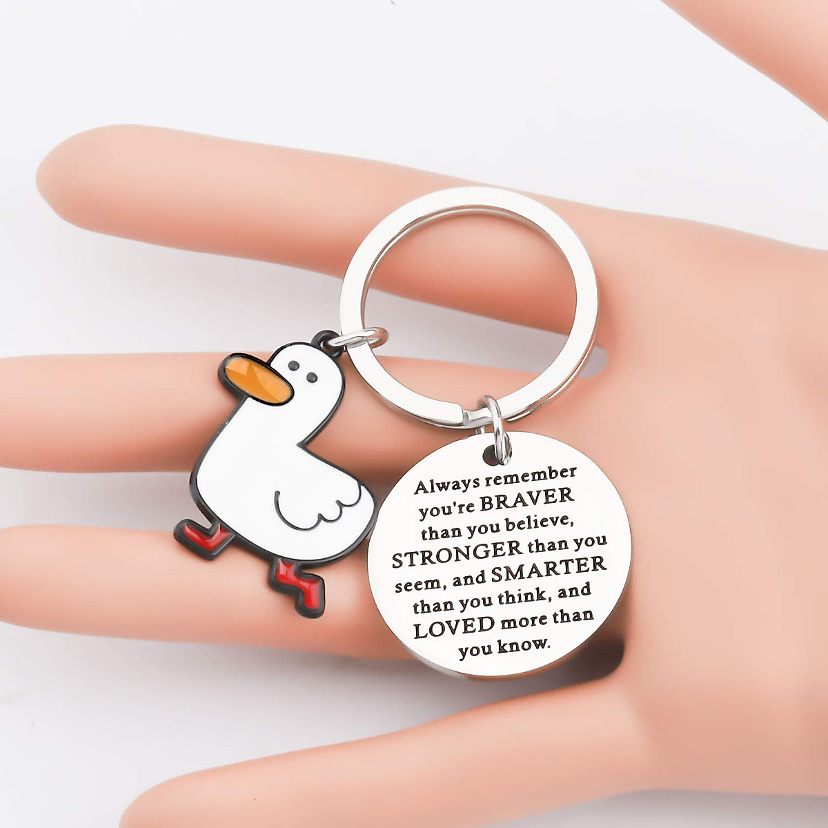 WSNANG Cute Duck Jewelry You are Braver Stronger Smarter Than You Think Keychain Duck Inspirational Gifts for Duck Lover (Duck Always KC)