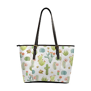 InterestPrint Women Handbags Shoulder Bags Tote PU Leather Handbags Cactus Lover