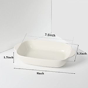 LEETOYI Ceramic Small Baking Dish 7.5-Inch Set of 4, Rectangular Bakeware with Double Handle, Baking Pans for Cooking and Cake Dinner (White)