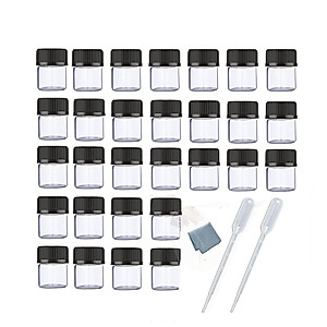 ELFENSTALL 100PCS 1ML 1/4 Dram Mini Clear Glass Essential Oils Sample Bottles with Black Caps for Essential Oils,Chemistry Lab Chemicals, Perfumes. 2X 1ML Plastic droppers