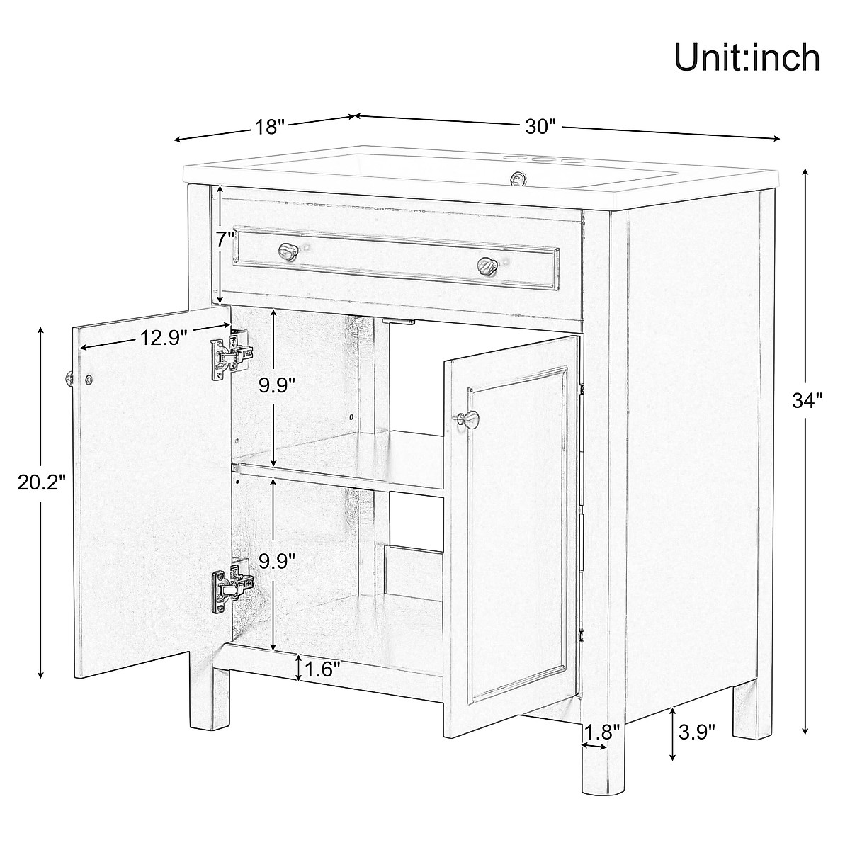 Bellemave 30" Bathroom Vanity with Sink, Bathroom Vanity Set with Two Doors and Adjustable Shelf, Bathroom Vanity and Basin Sink Combo for Bathroom (Blue)