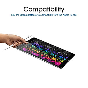 amFilm Glass Screen Protector for iPad Air 3, iPad Pro 10.5" (2017), Apple Pencil Compatible, Tempered Glass, 2 Pack