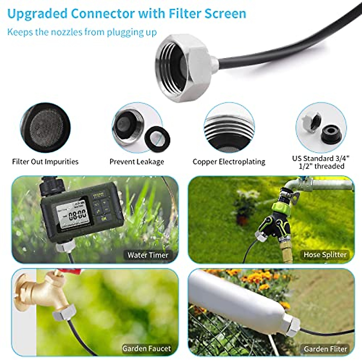 Diivoo Misters for Outside Patio 50FT, Misting System for Cooling Outdoor, Water Mister with 15 Brass Mist Nozzles, DIY Mister System for Cooling Patio, Garden, Greenhouse, Trampoline, BBQ Party