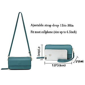 Women Crossbody Wallet Purse, Small Phone Bag With Shoulder Strap, Ladies RFID Wristlet Cross Body Mini Handbag Lightweight Turquoise Fabric