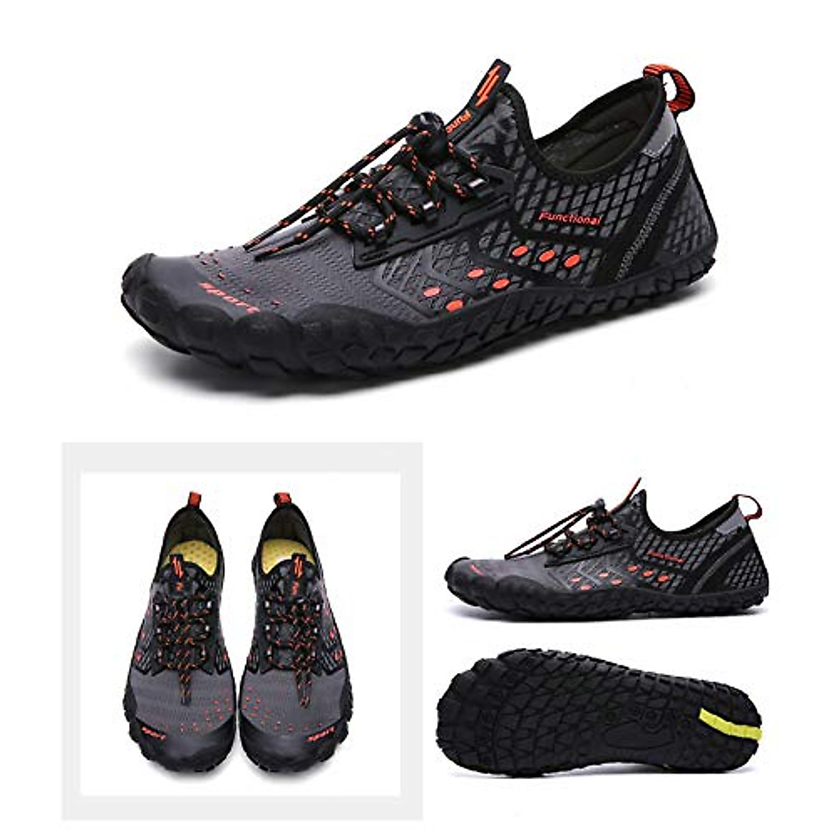 UBFEN Water Shoes Mens Womens Swimming Shoes Aqua Shoes Beach Sports Quick Dry Barefoot for Boating Fishing Diving Surfing with Drainage Driving Yoga 8.5 Women / 7 Men D Grey Orange