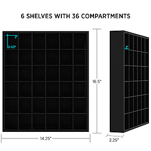 36-Cubby Shot Glass Display Case with Easy Wall Mounting Hooks - Durable Wood Construction with Sleek Black Finish - Versatile Use for Mini Collectibles