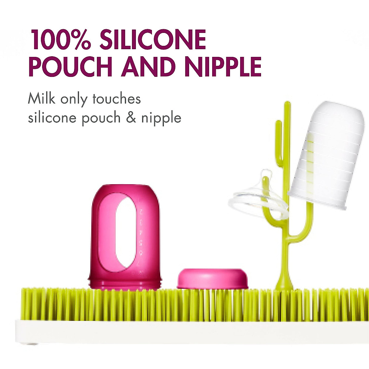 Boon Nursh Reusable Silicone Baby Bottles with Collapsible Silicone Pouch Design - Everyday Baby Essentials - Stage 2 Medium Flow Baby Bottles - Pink - 8 Oz - 3 Count