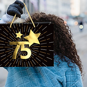 Pandecor 13" Large Birthday Gift Bag with Card and Tissue Paper for 75th Birthday and 80th Birthday Present (75th Birthday)