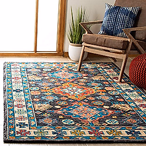 SAFAVIEH Aspen Collection Accent Rug - 3' x 5', Charcoal & Blue, Handmade Boho Wool, Ideal for High Traffic Areas in Entryway, Living Room, Bedroom (APN521H)