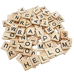 MYYZMY 200 Pcs Scrabble Letters, Wood Scrabble Tiles for Crafts Making Crossword Game