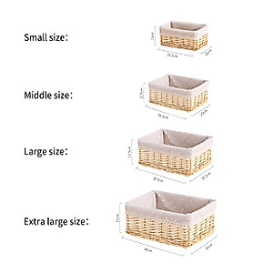 LONGERO Handcrafted Shelf Basket, Handwoven Wicker Basket, for Storage & Organizing, Natural Willow Materials with Cotton Lining, Rectangular, 1 Pack, Extra Large