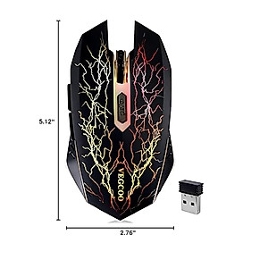 VEGCOO Wireless Gaming Mouse, Silent Click Wireless Gaming Mouse Rechargeable Mice with Colorful LED Lights and 2400/1600/1000 Three Gears Adjustable DPI, Ergonomic Mouse for Laptop PC (C11 Black)