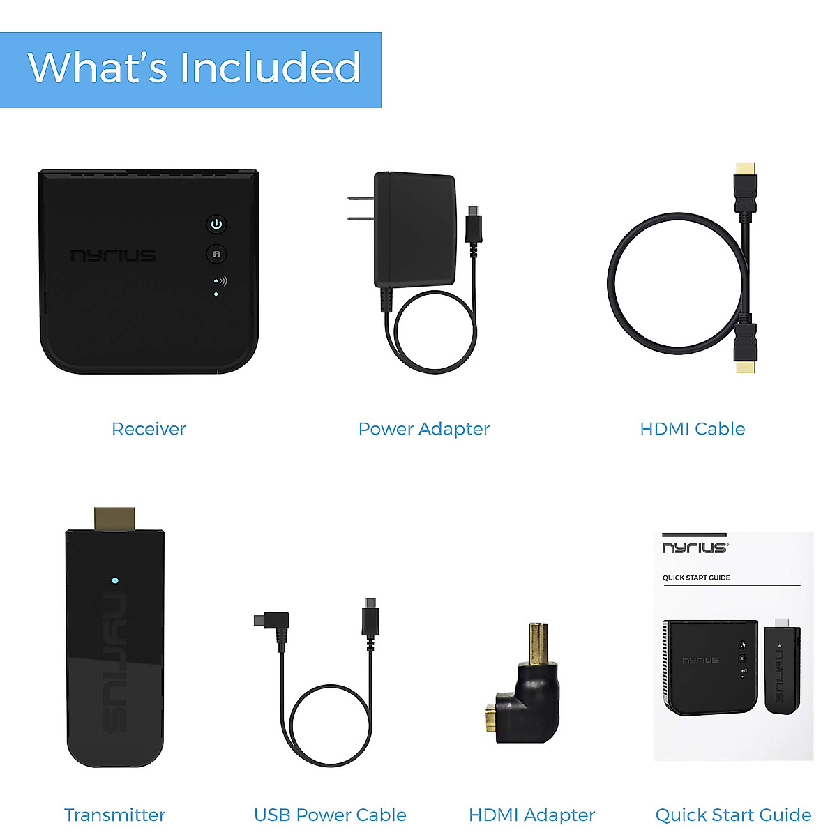 Nyrius Aries Pro+ Wireless HDMI Video Transmitter & Receiver to Stream 1080p Video up to 165ft from Laptop, PC, Cable Box, Game Console, DSLR Camera to a TV, Projector - 2 Pack