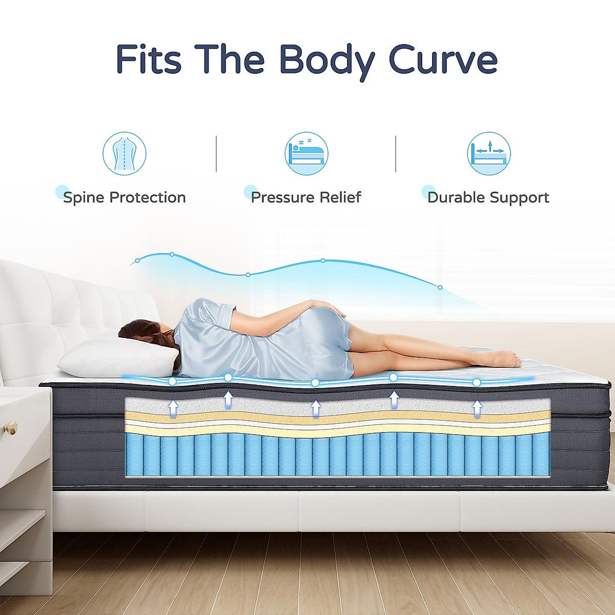 SIMARTH King Size Mattress - 12 Inch Hybrid King Size Mattress in a Box, Upgrade Strengthen, Gel Memory Foam King Matress with Motion Isolation, Strong Edge Support and Pocket Springs, Medium