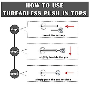 Vsnnsns 20G Threadless Push in Nose Rings for Women Men 316L Surgical Stainless Steel L Shaped Nose Studs Screw Bone Nose Rings Piercings 20 Gauge Nostril Piercing Nose Studs Jewelry Diamond CZ 2mm