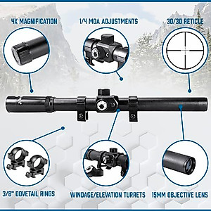 Barska 4x15 Rimfire Riflescope with Crosshair Reticle Parallax Free 50 Yards for Short Rimfire Ranges
