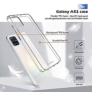 ProCase Galaxy A51 (4G Version) Case Clear 6.5" 2019 Released, Slim Lightweight Crystal Hybrid Bumper Cover, Shock-Proof, Anti-Slip Anti-Scratch Clear Case for Galaxy A51 4G Model SM-A515 –Clear