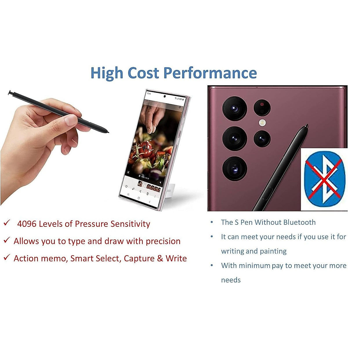 2PCS Galaxy S23 Ultra S Pen (Without Bluetooth) Replacement Compatible Galaxy S23 Ultra Stylus Pen + Replacement Tips/Nibs (Black)