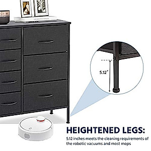 Bizroma 7 Small Fabric Heightened Feet and Wall Nails Organizer, Furniture Storage Drawer Dressers for Bedroom, Closet, Entryway, Hallway-Dark Gray/Black