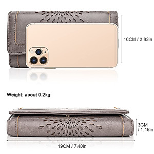 APHISON Womens Wallets RFID Blocking PU Leather Clutch Long Wallet for Women Card Holder Phone Organizer Ladies Travel Purse Hollow Out Sunflower Design Gift Box 2214 Dark-gray