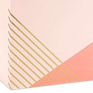 Hallmark Signature Studio 7" Medium Square Gift Bag with Tissue Paper (Coral, Blush Pink, Gold Stripes) for Birthdays, Bridal Showers, Weddings, Baby Showers, Galentines