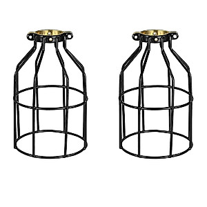 Simple Deluxe 2-Pack Adjustable Industrial Clamp on Metal Bulb Guard Cage for Pendant, Farmhouse Light Fixture, Vintage Lamp Shades and Hanging Lamp, Black