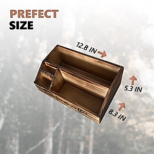 Coffee Bar Organizer, Wooden Coffee Station Accessories Storage Bin Box, Farmhouse Coffee Caddy Countertop Decor, Rustic Condiment Holder for Coffee Capsule Pod, sugar, Straw, Cups, Tea Bag Dispenser (Burnt Wood)