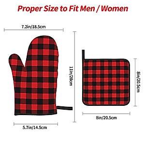 Buffalo Plaid Oven Mitts and Pot Holders Sets, 4 Piece Set, Heat Resistant Polyester Gloves and Pads for Kitchen Cooking Baking Grilling BBQ