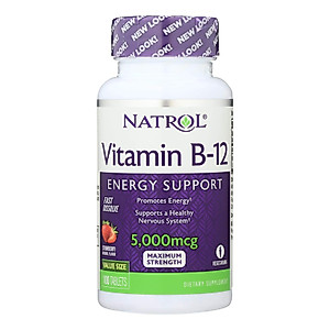 Natrol Vitamin B-12 5000mcg Fast Dissolve Tablets, Strawberry 100 ea (Pack of 12)