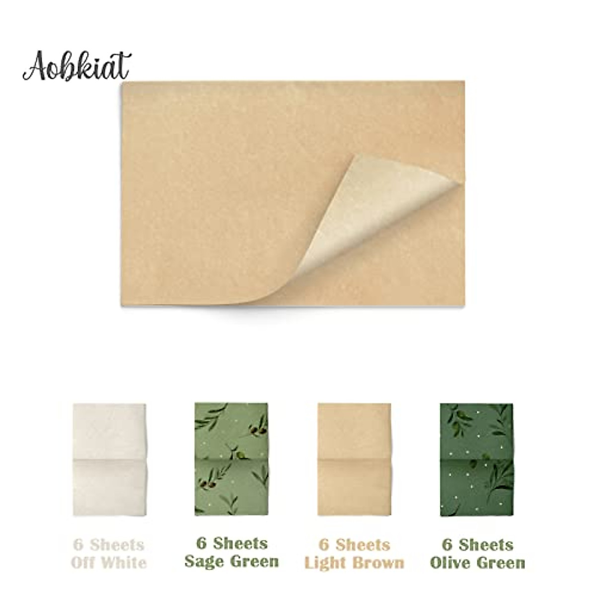 Aobkiat 24PCS Green Brown Wrapping Paper, 20 x 15Inch Olive Leaf Themed Tissue Paper for Gift Wrapping,Green Boho Wedding Decorations,Birthday Party,DIY Craft,Present Packaging