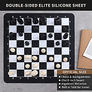 Magic Vosom Chess Sets, Travel Chess 15" x 15" 3 in 1 Chess, Checkers, Backgammon Set, Standard Chess Pieces and Chips Set of Silicone Board, Beginner Chess Set for Kids, Adults