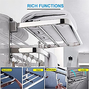 MaiHongda Bathroom Towel Rack with Tower Bars SUS 304 Stainless Steel Bath Towel Shelf (TR-2T Silver)