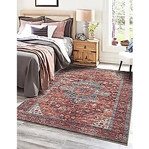 Adiva Rugs Machine Washable Area Rug with Non Slip Backing for Living Room, Bedroom, Bathroom, Kitchen, Printed Persian Vintage Home Decor, Floor Decoration Carpet Mat (Terra, 3' x 5')