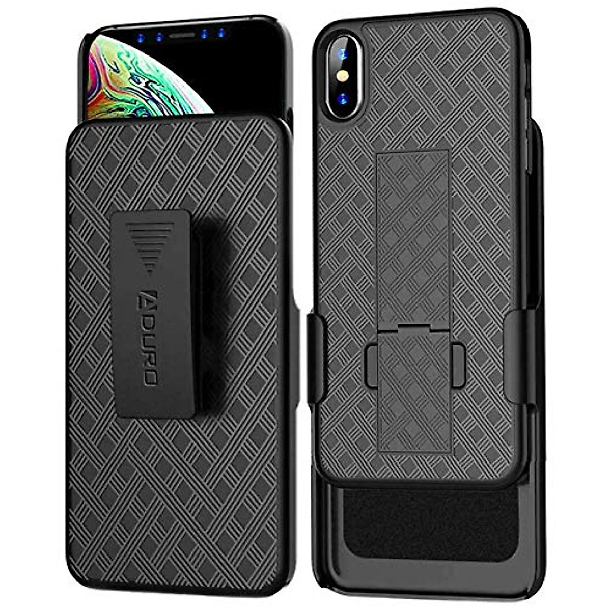 Aduro Combo Case & Holster for iPhone XR, Slim Shell & Swivel Belt Clip Holster, with Built-in Kickstand for Apple iPhone