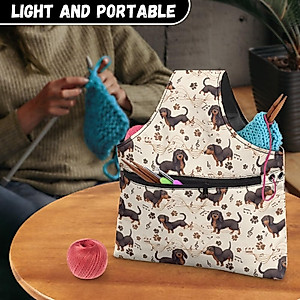 doginthehole Cute Dachshund Yarn Bag Knitting Bag Storage for Crocheting Accessories, Kawaii Dog Knitting Bag Crochet Hook Case Organizer Crochet Bag Kit for Beginners, Large Size