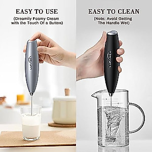 LUNASEA Handheld Milk Frother with Stand, Frother Wand, Electric frother for Coffee Whisk, Hand Mixer Blender Milk Foamer, Drink Mixer, Electric Whisker for Mixing, Latte, Cappuccino, Matcha (Black)